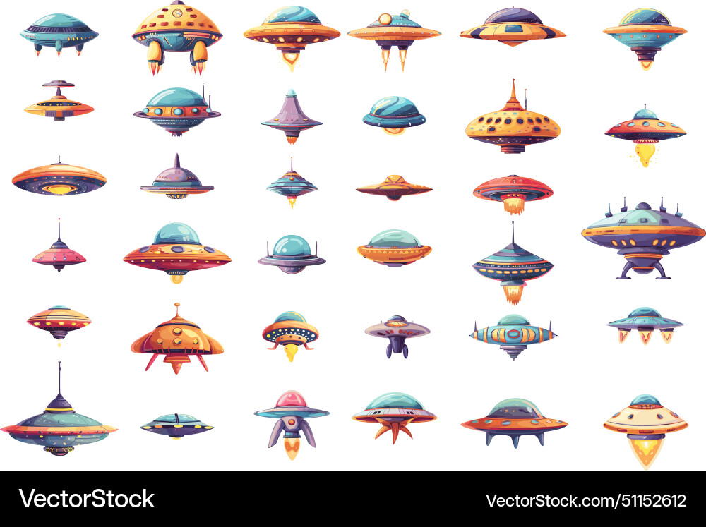Ufo flying ships cartoon collection Royalty Free Vector
