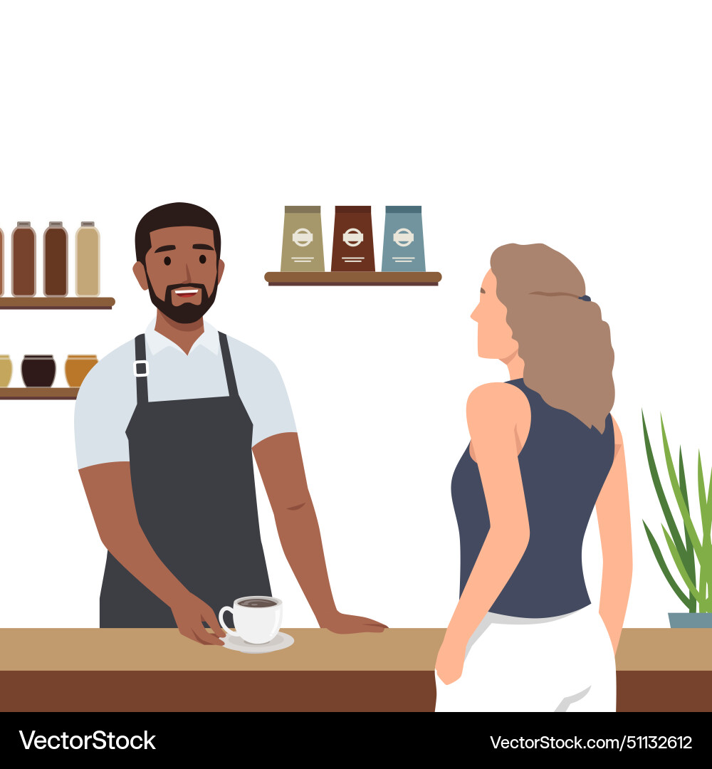 Young man making coffee for customer standing Vector Image