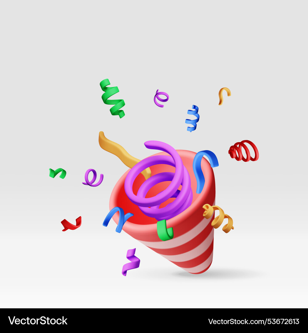 3d party popper with confetti isolated on white Vector Image
