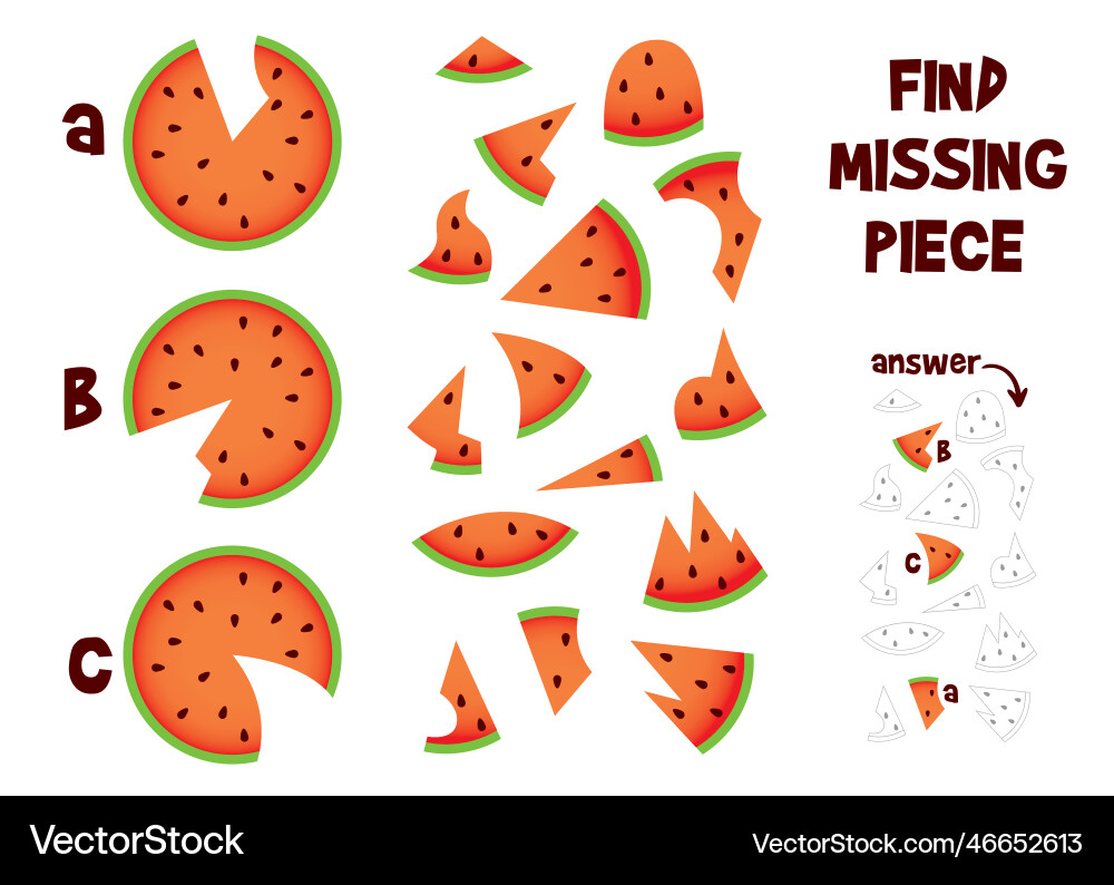 Find the missing piece of watermelon puzzle Vector Image