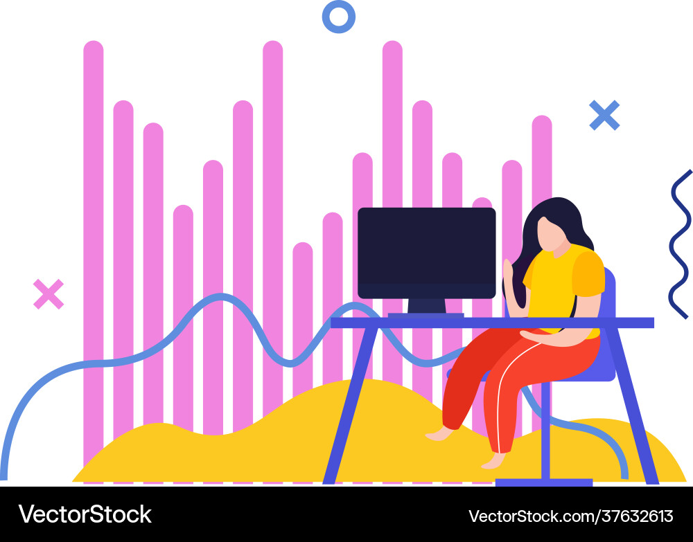 Girl analysing graphs composition Royalty Free Vector Image