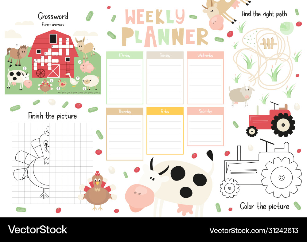 Kids weekly planner template Royalty Free Vector Image