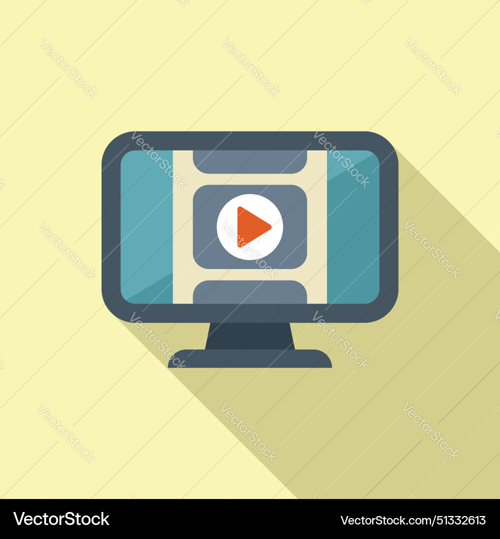 Modern flat design computer monitor icon with play