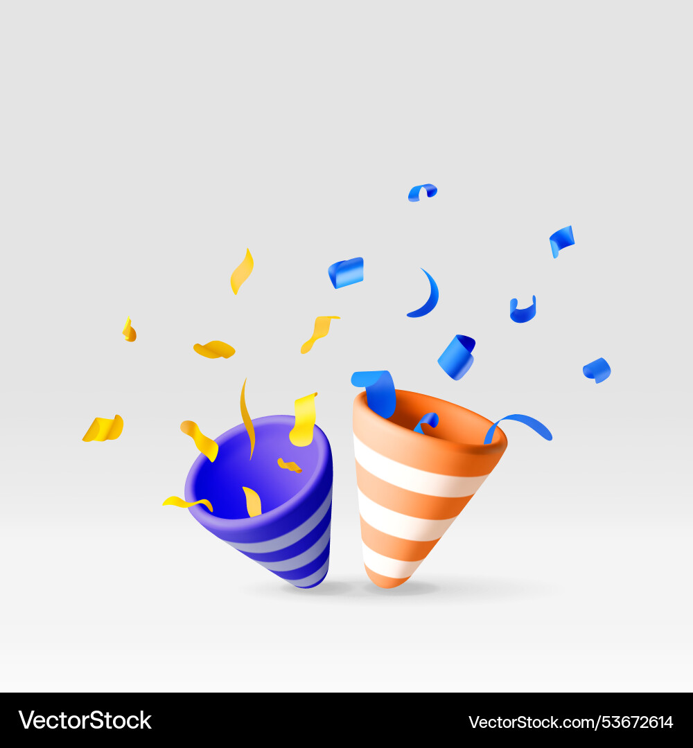 3d party popper with confetti isolated on white Vector Image
