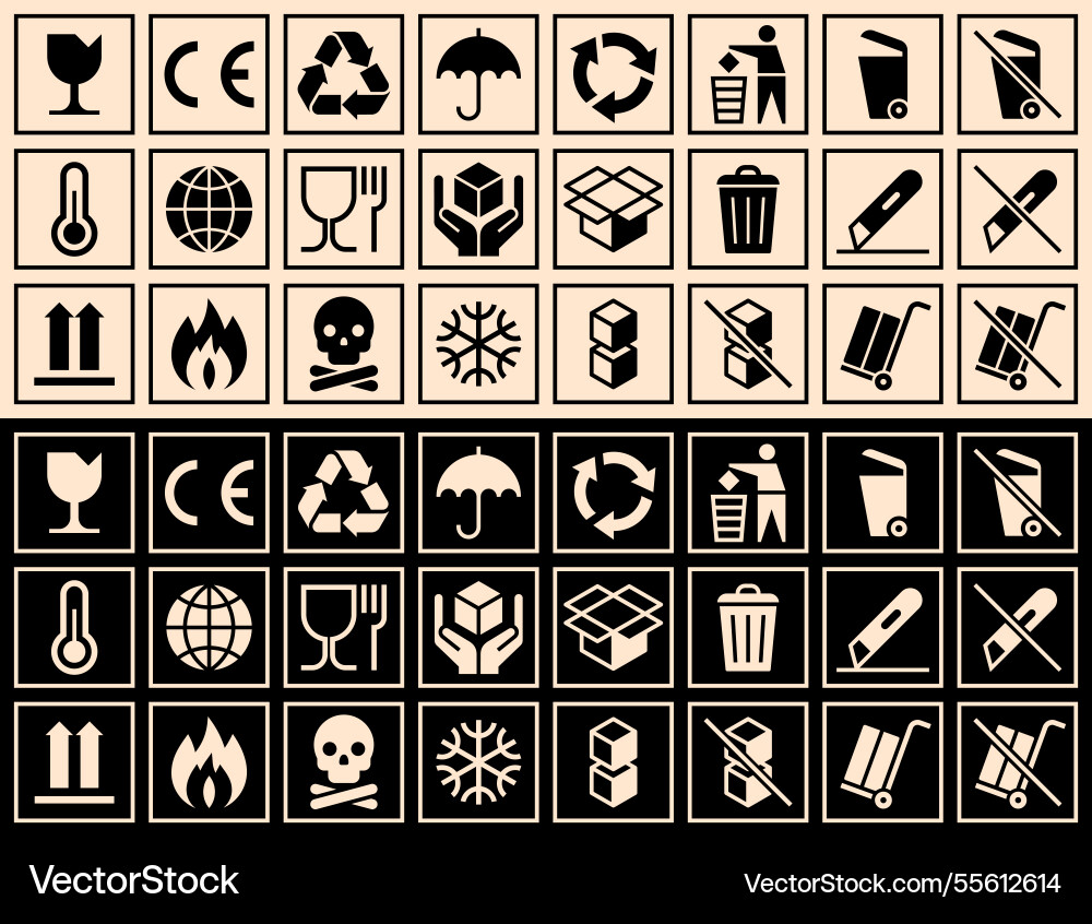 Cardboard packaging icon set package sign labels Vector Image