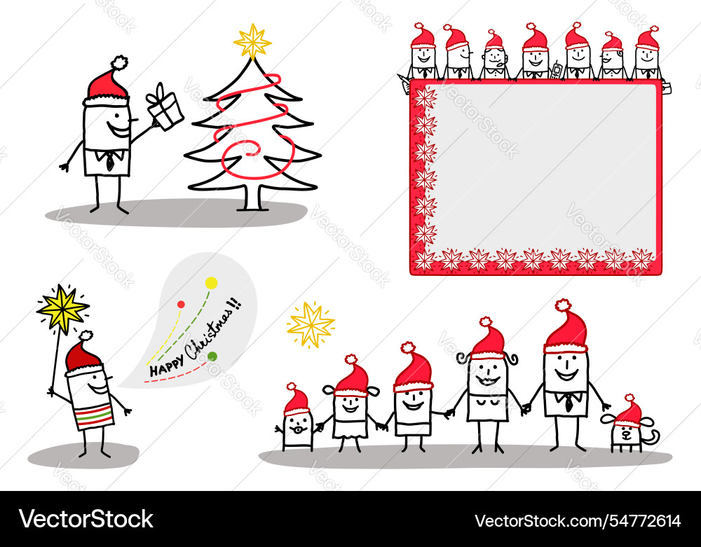Cartoon stick characters celebrating christmas Vector Image