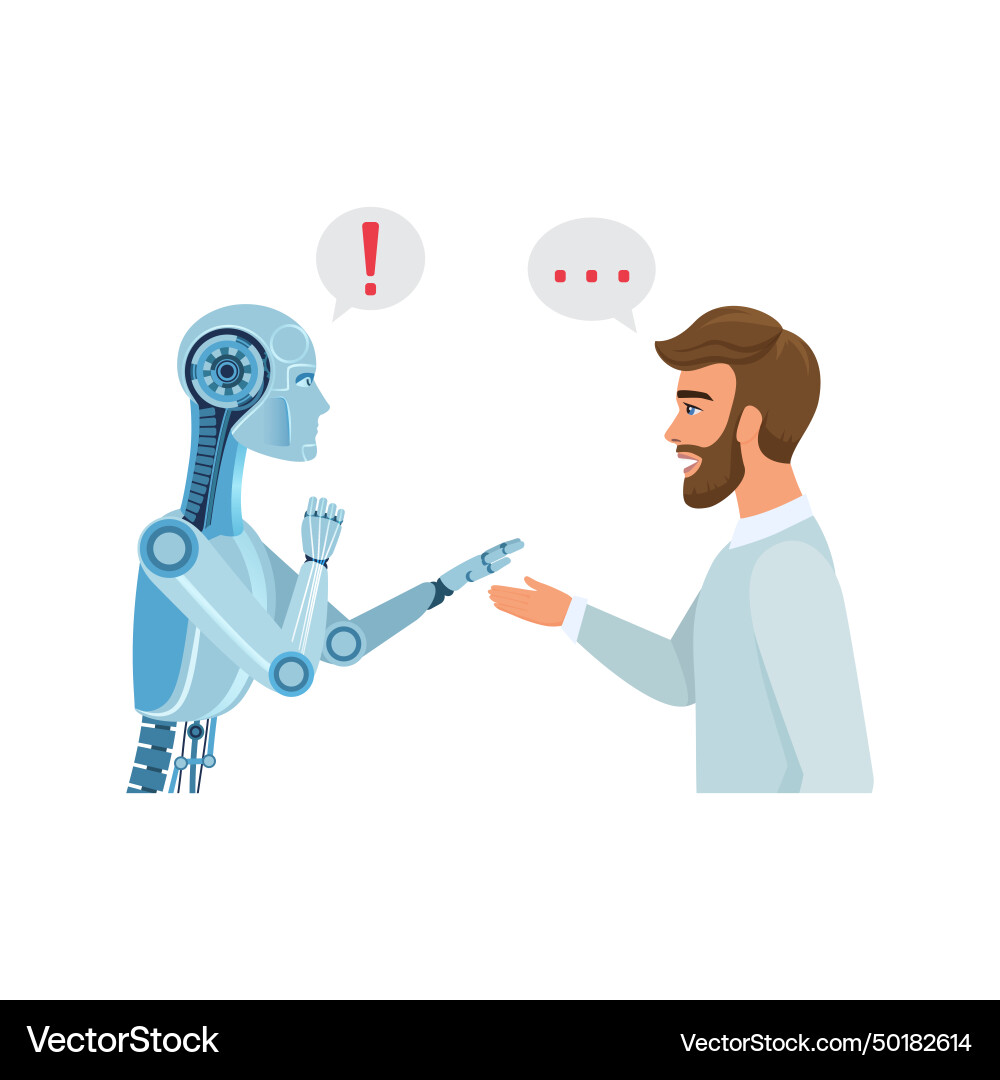 Communication between man and robot exclamation Vector Image