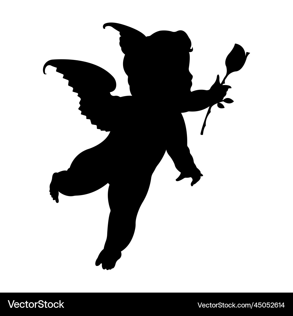 Cupid silhouette with rose Royalty Free Vector Image