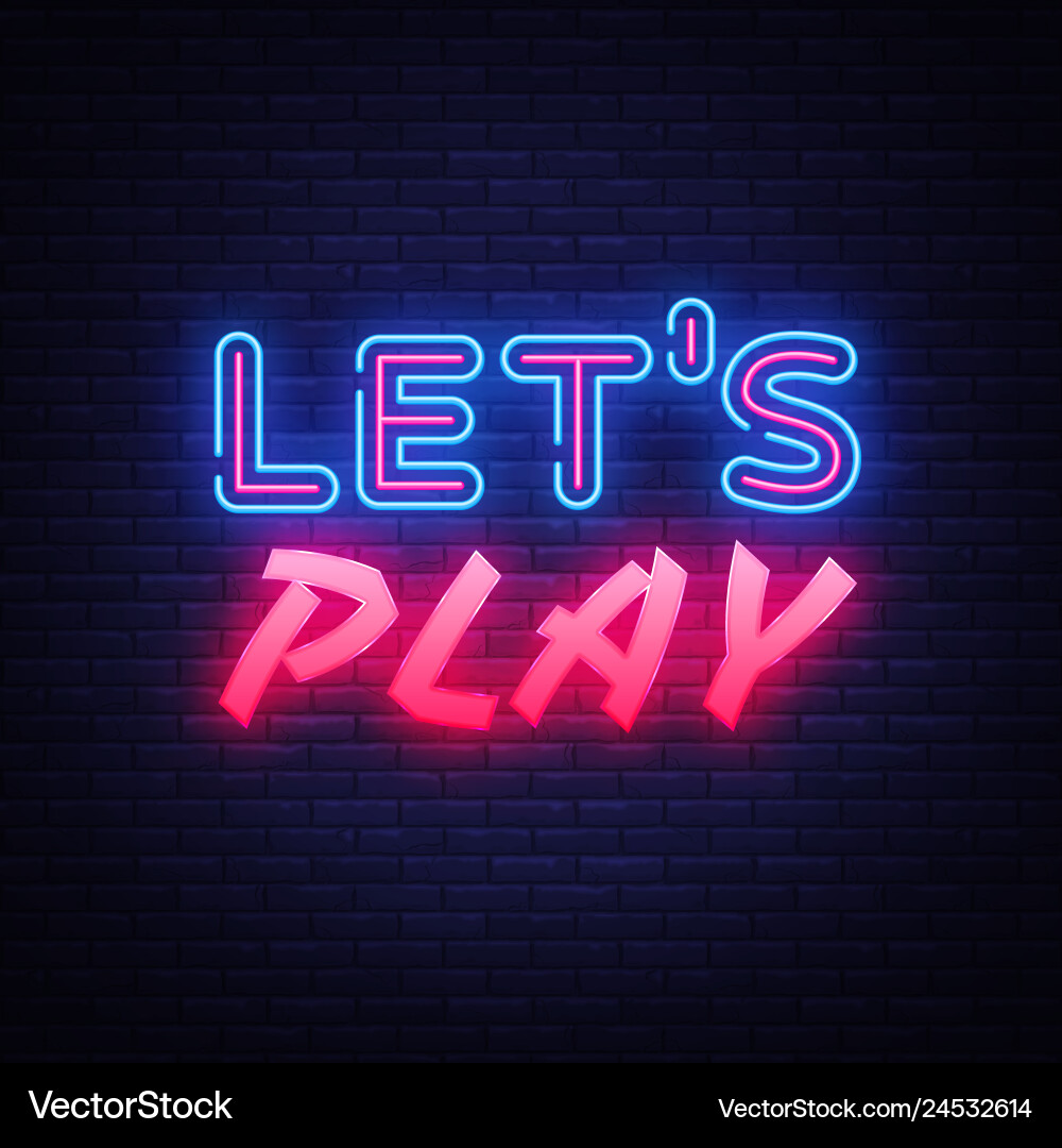 Lets Play Neon Text Design Template Gaming Vector Image