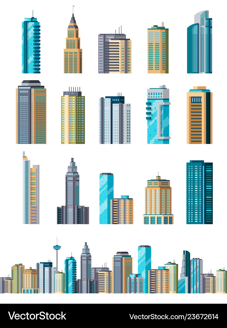 Skyscraper buildings modern building flat office Vector Image