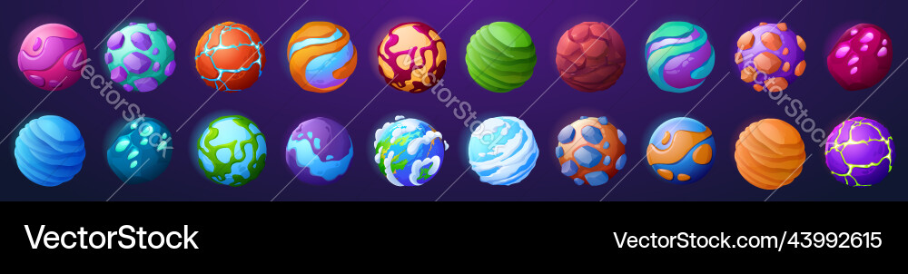 Fantasy planets and asteroids icons for space game