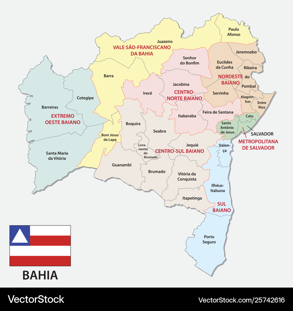 Bahia administrative and political map with flag Vector Image