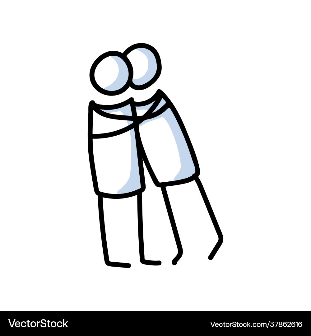 Drawn stick figure 2 friends hugging support Vector Image