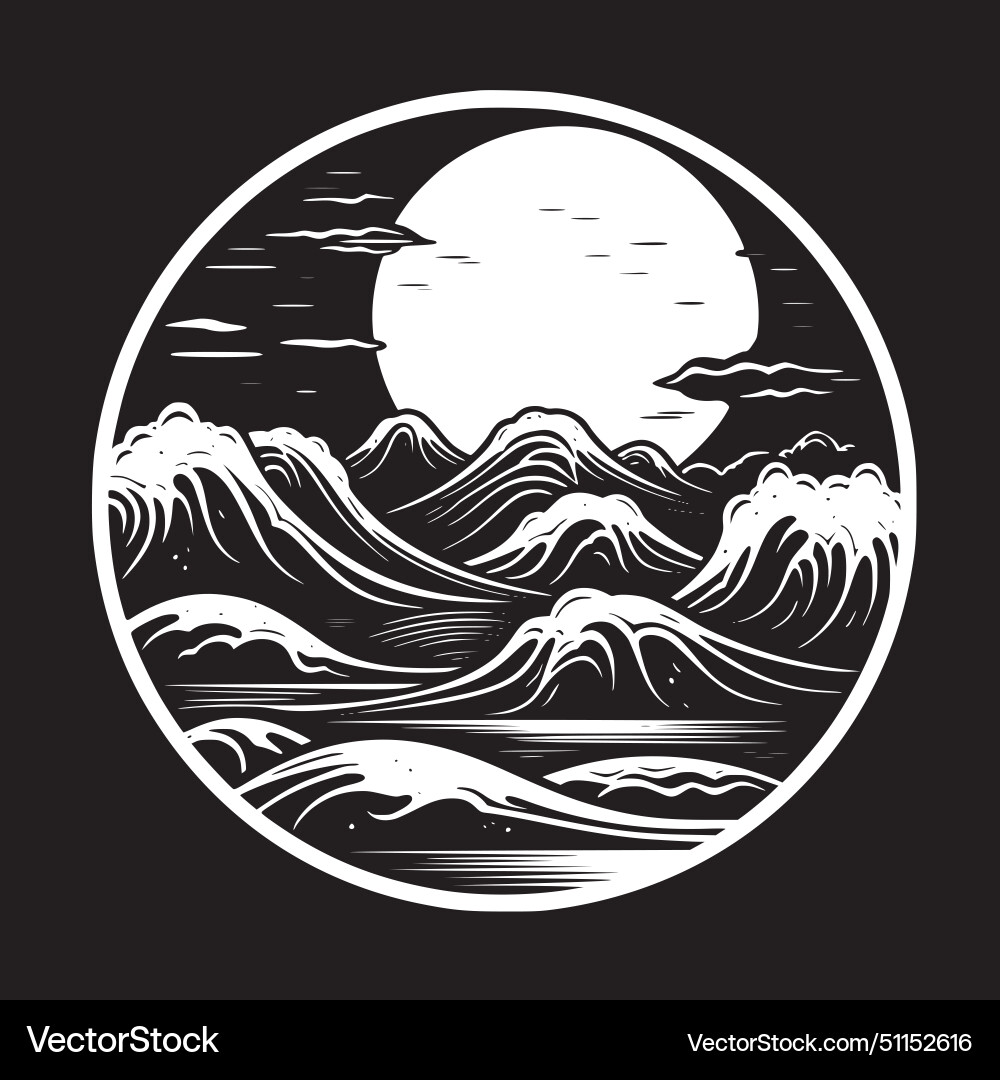 Ocean - black and white isolated icon Royalty Free Vector