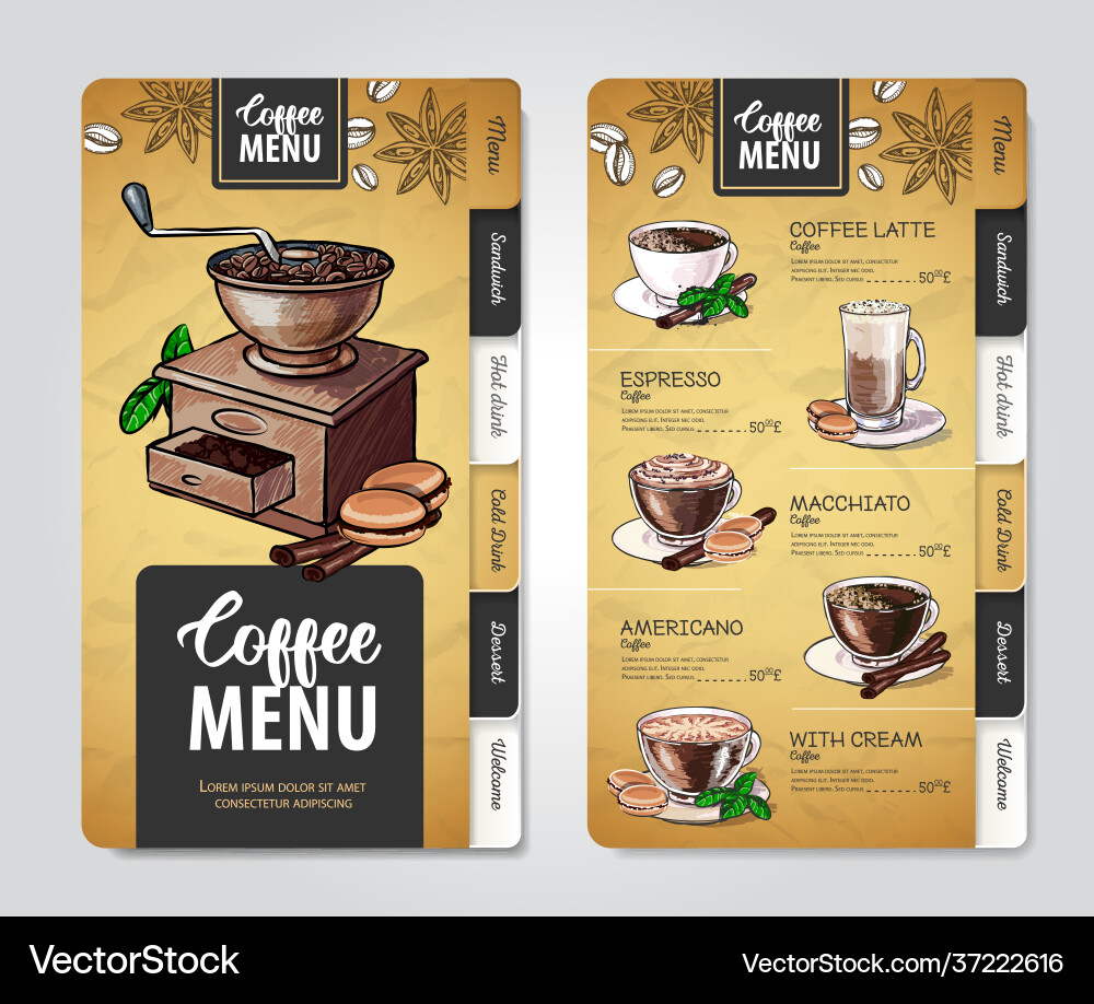 Restaurant coffee menu design decorative sketch Vector Image