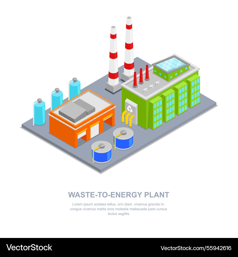 Waste plant 3d isometric garbage Royalty Free Vector Image