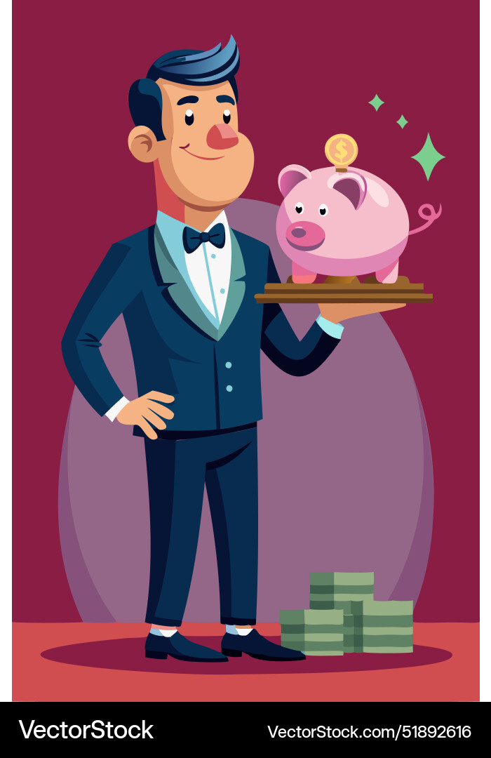 Wealth manager with piggy bank Royalty Free Vector Image