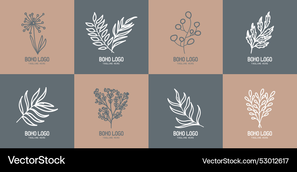 Boho natural logo with floral branch botanical Vector Image