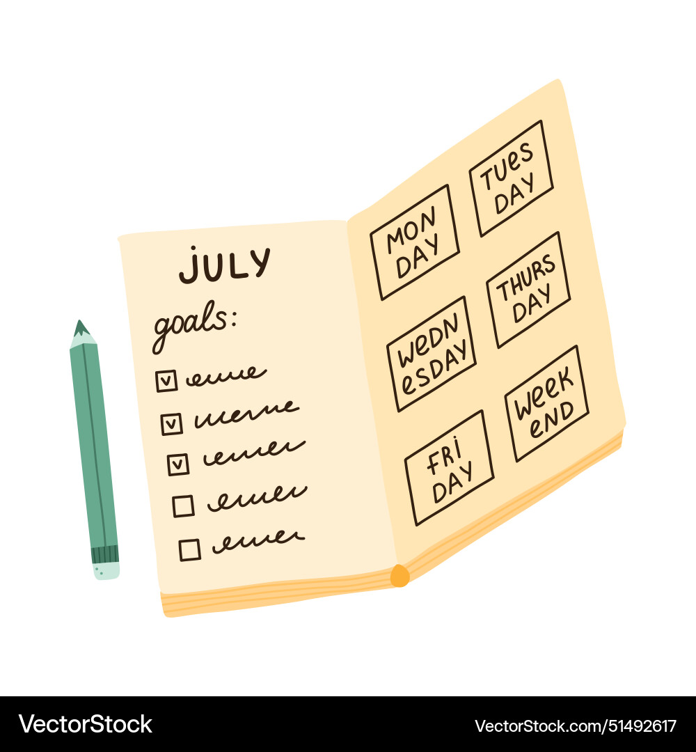 Cute open notebook with goals and plans on month Vector Image