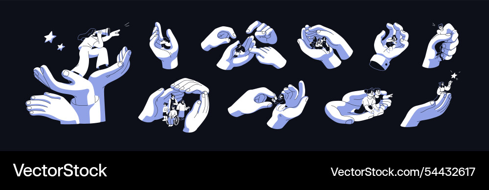 Giant hands holding tiny people psychology Vector Image