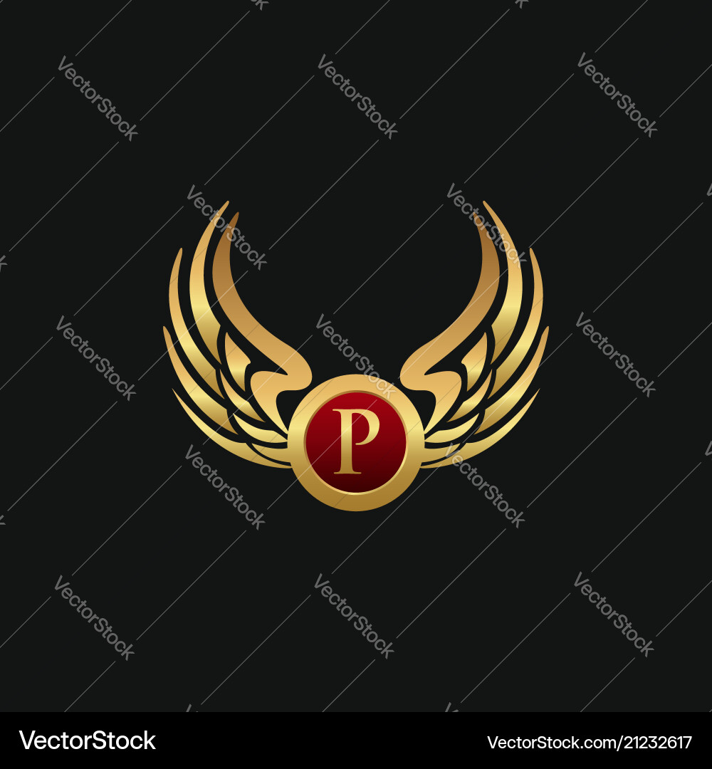 Luxury letter p emblem wings logo design concept Vector Image