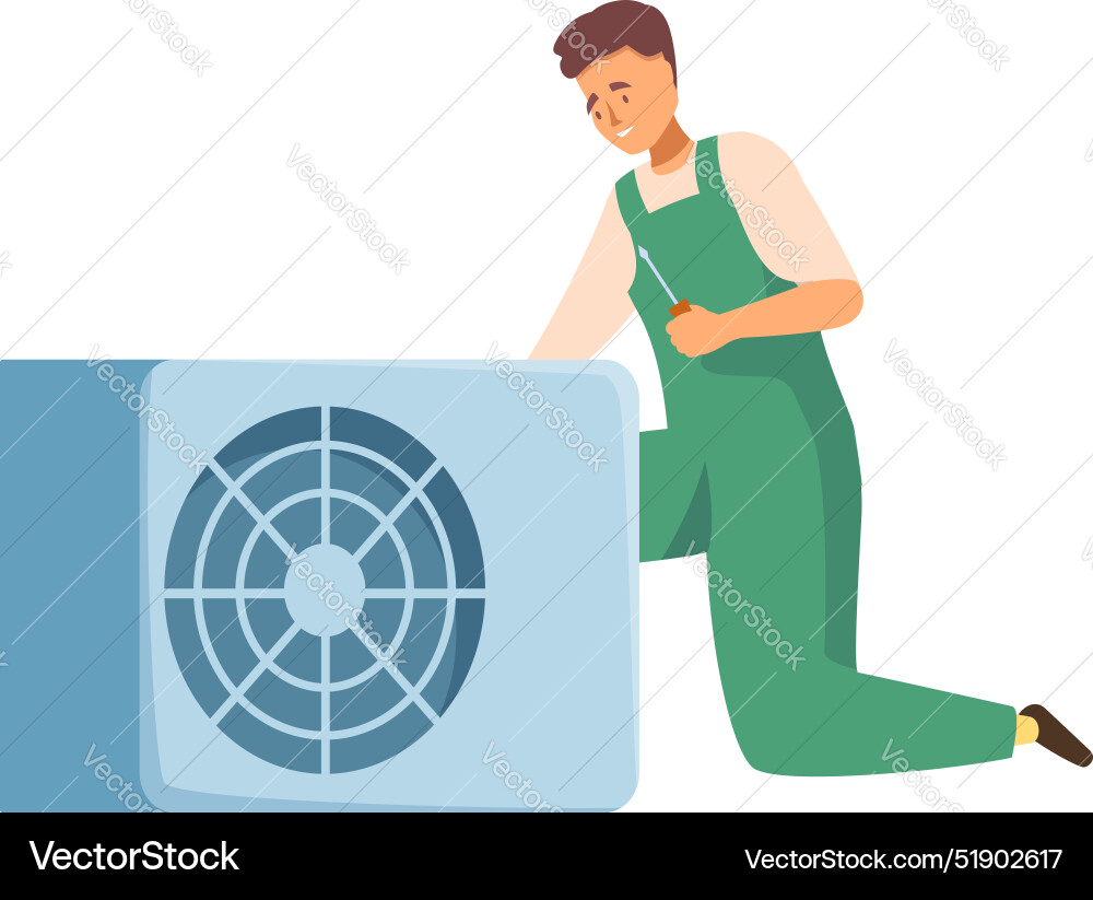 Technician repairing air conditioner using Vector Image