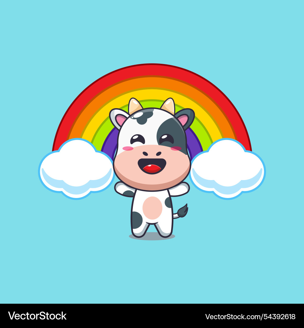 Cute cow with rainbow cartoon Royalty Free Vector Image
