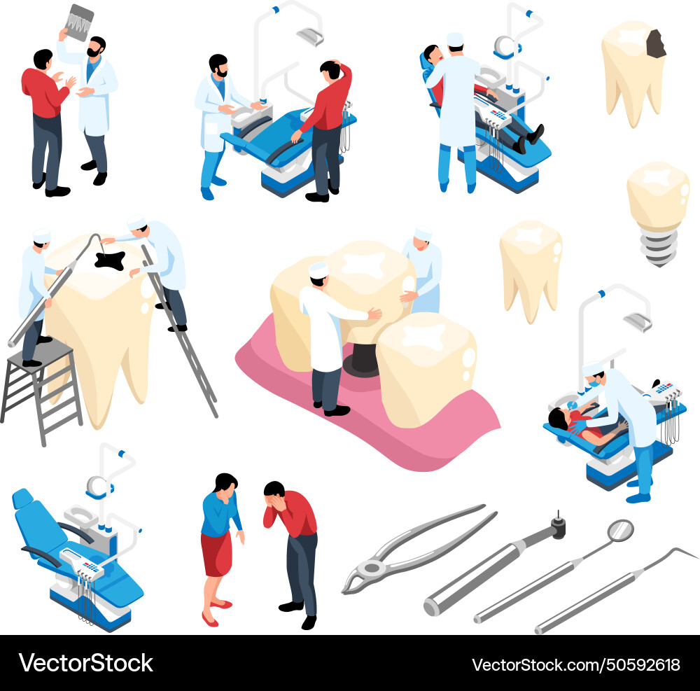 Dentist isometric set Royalty Free Vector Image