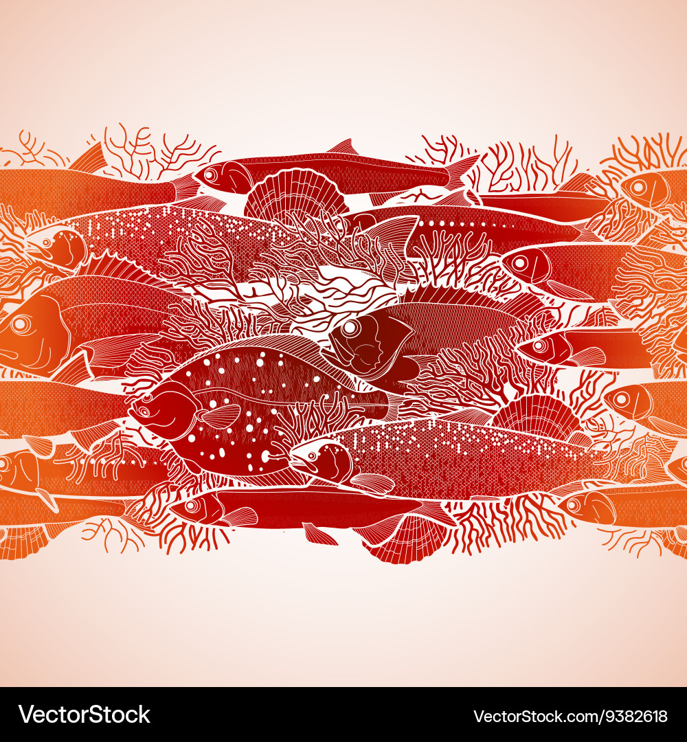 Graphic ocean fish border Royalty Free Vector Image