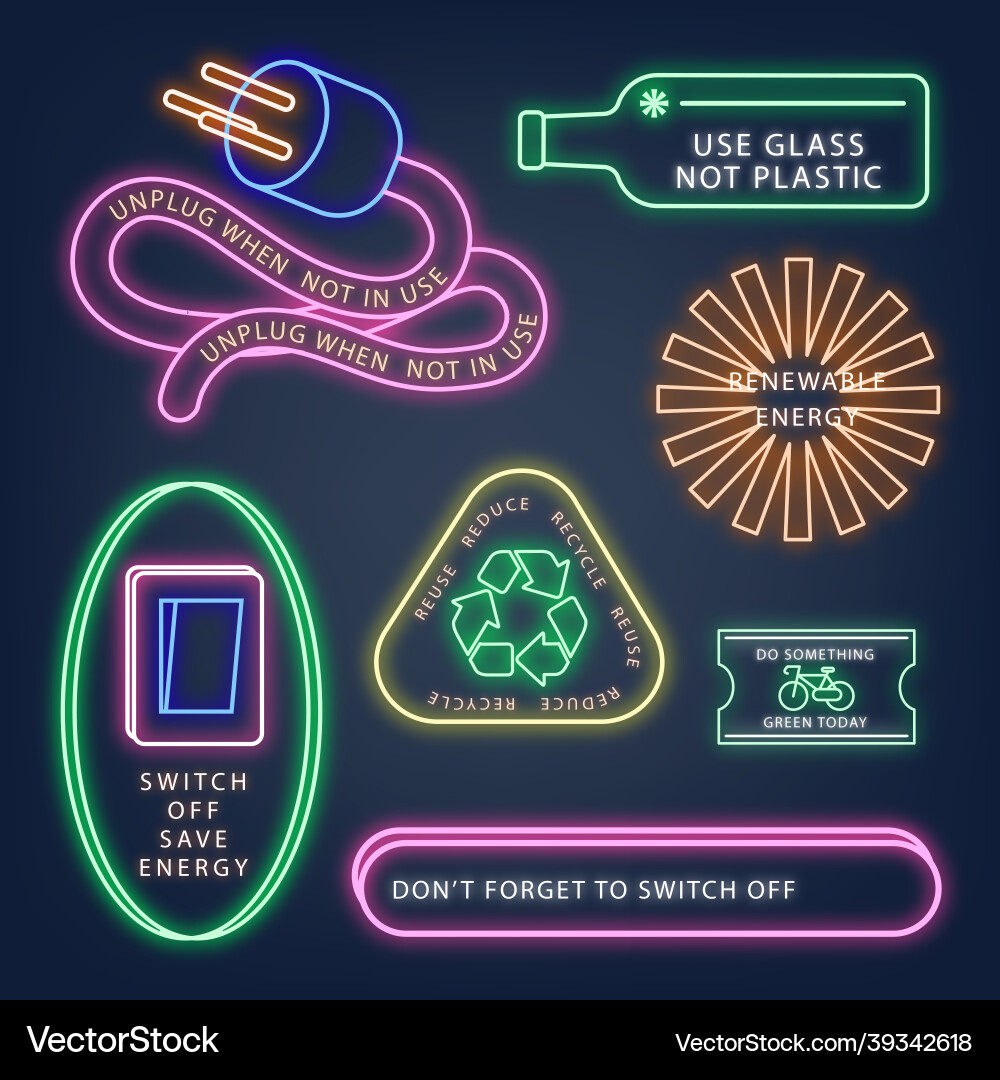 Neon sign environment set save the our planet Vector Image