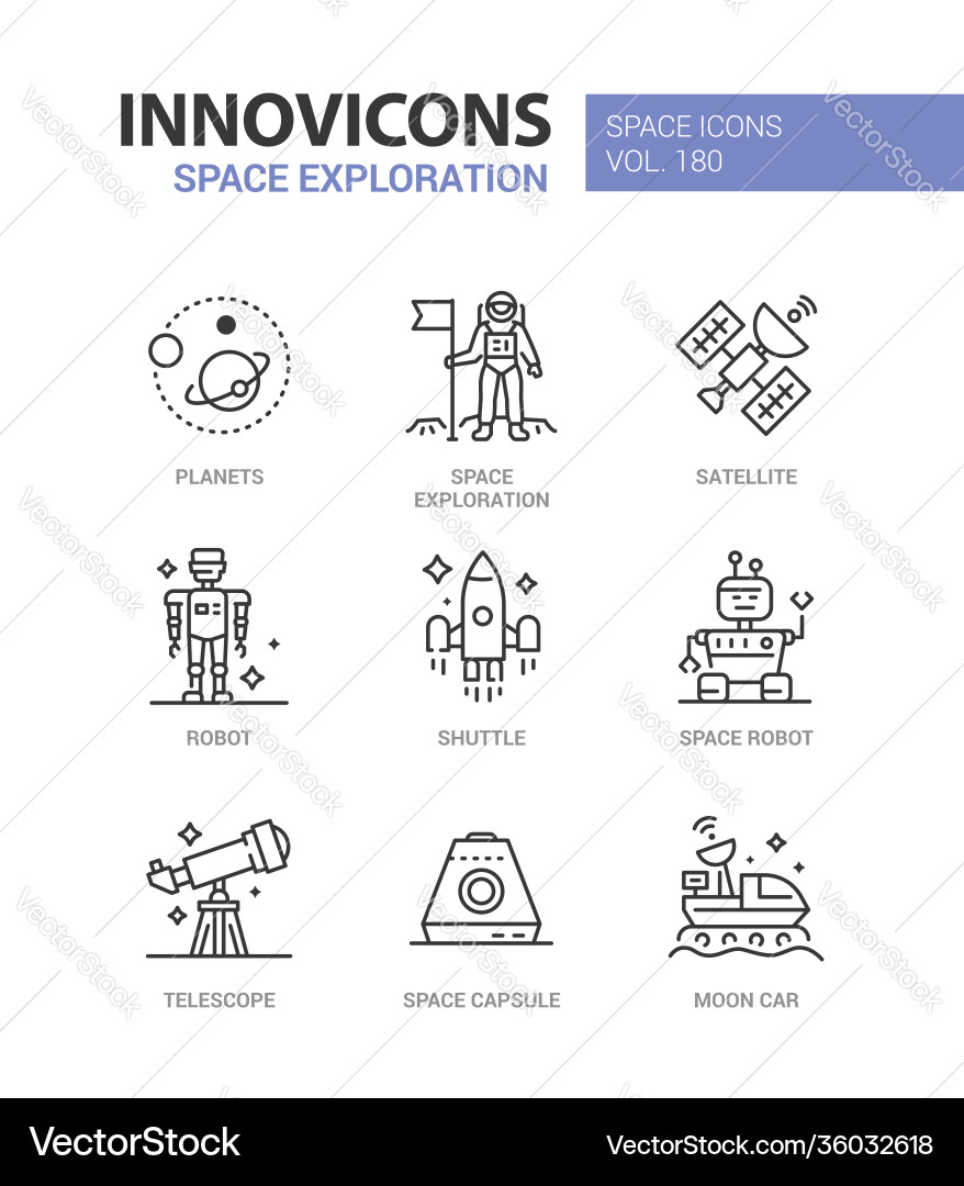 Space exploration - line design style icons set Vector Image
