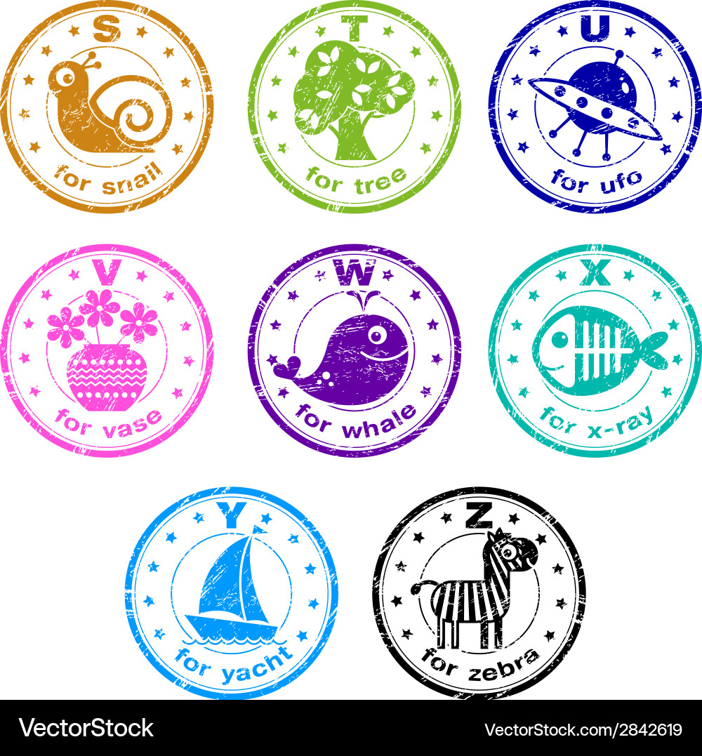 Cute abc stamps Royalty Free Vector Image - VectorStock