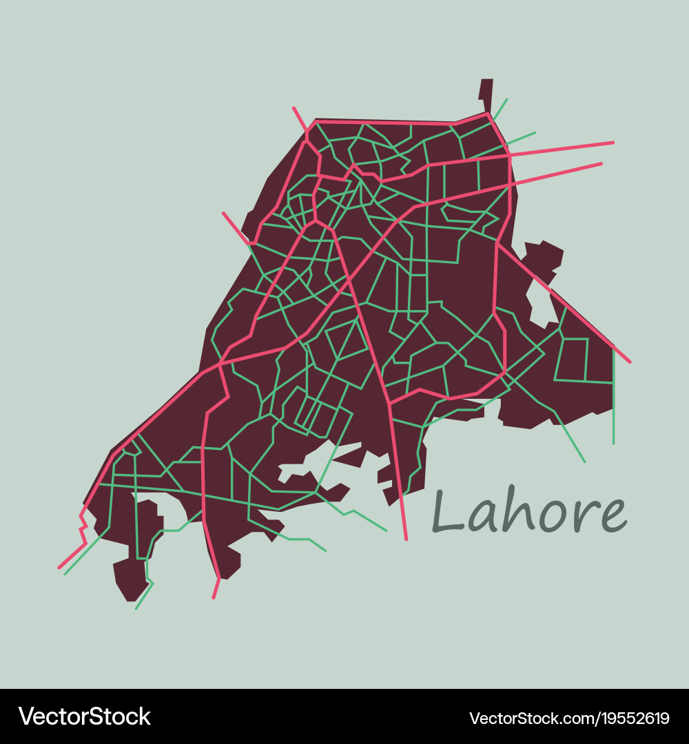 Lahore city map color flat panoramic Royalty Free Vector