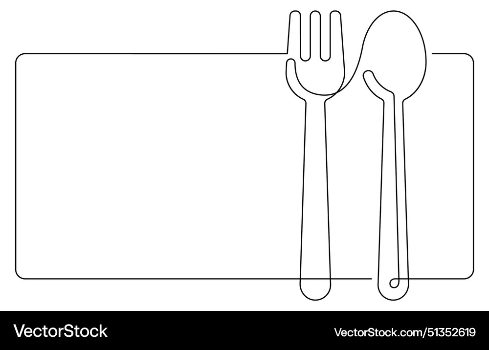 Spoon fork place mat one line drawing continuous Vector Image