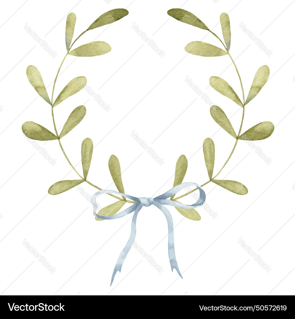 Wreath with green plants and bow hand drawn Vector Image