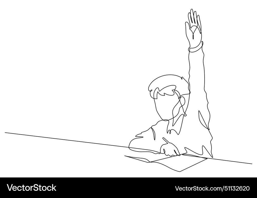 Continuous line drawing of boy kid raising hand Vector Image