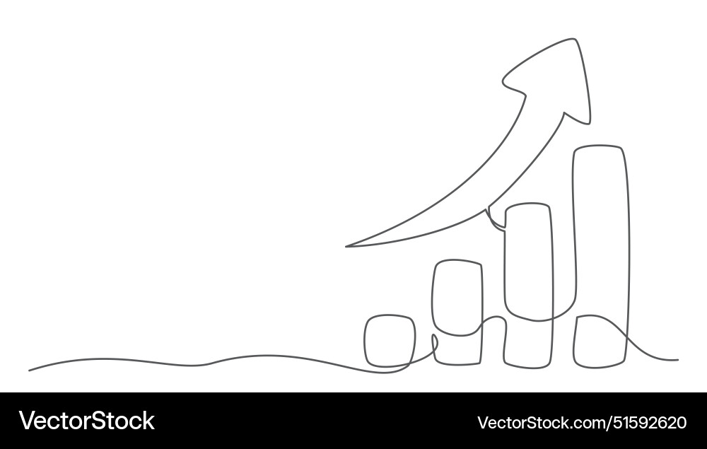 Growing graph one line drawing on white background