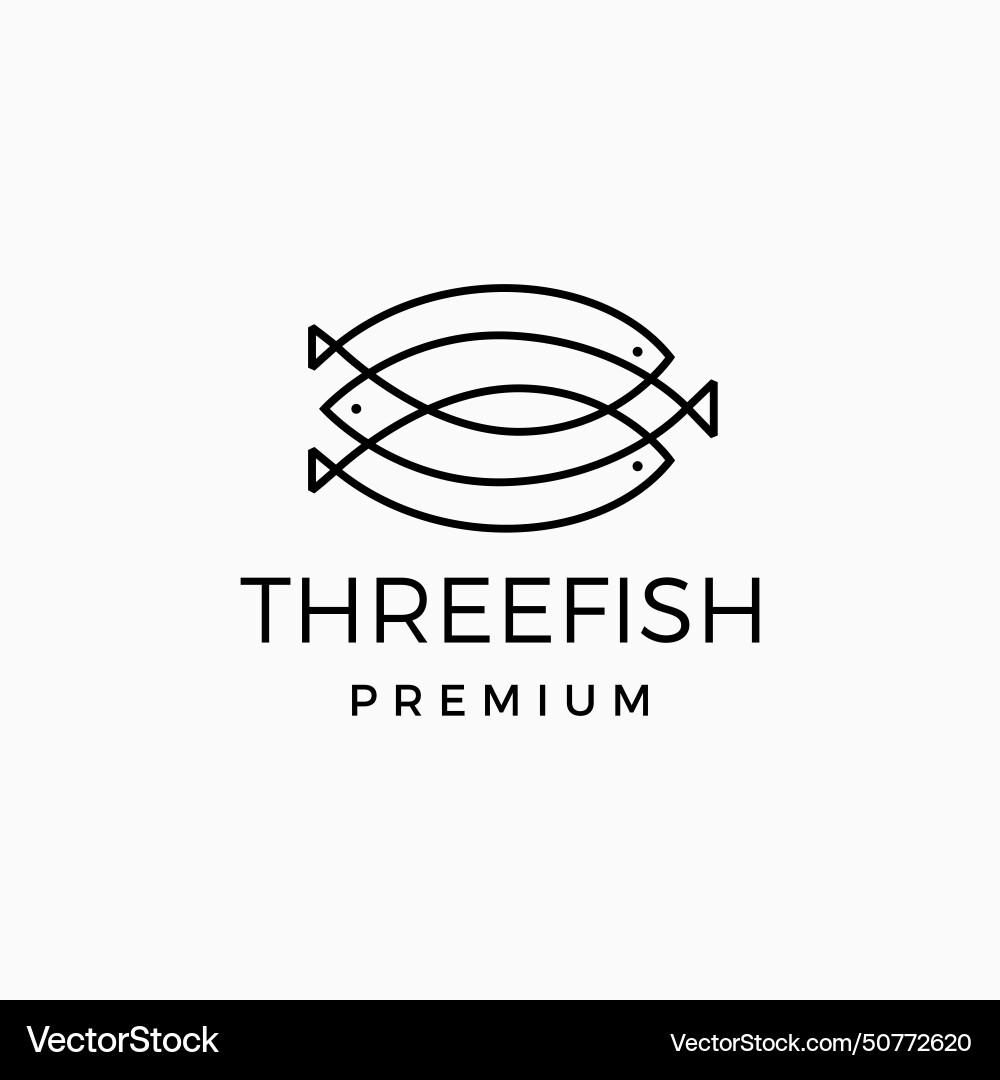 Three fishes triple fish line outline monoline Vector Image
