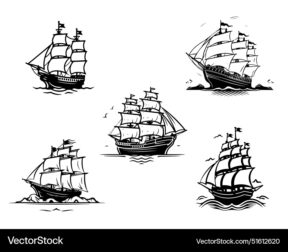 Vintage ship logo design template engraving Vector Image