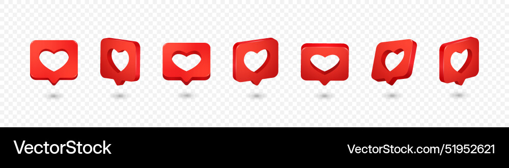 3d realistic social media red like icon set Vector Image