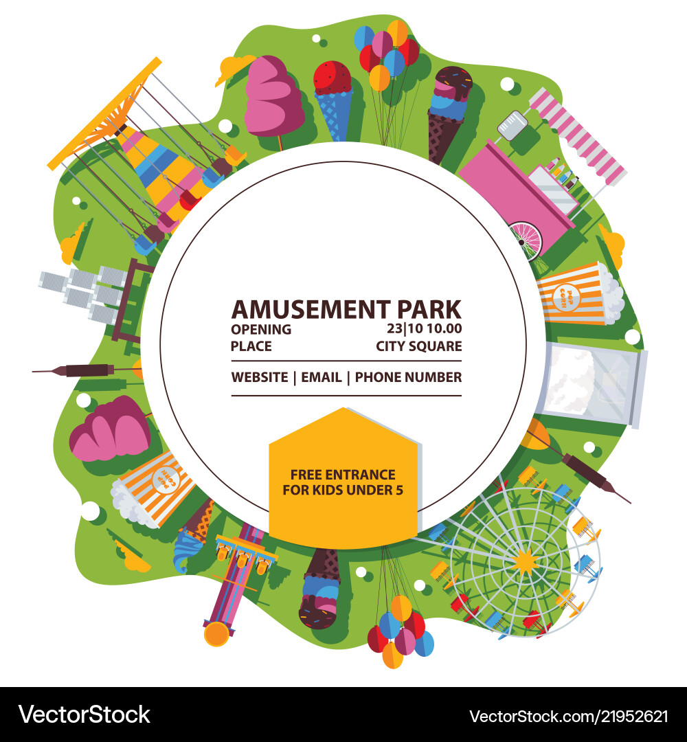 Amusement park poster bright composition Vector Image
