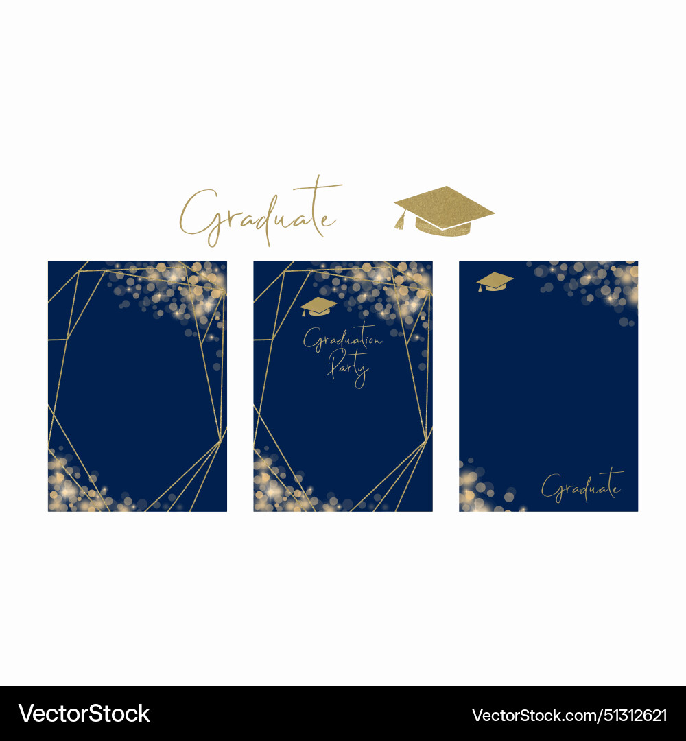 Blue golden frame graduate card Royalty Free Vector Image