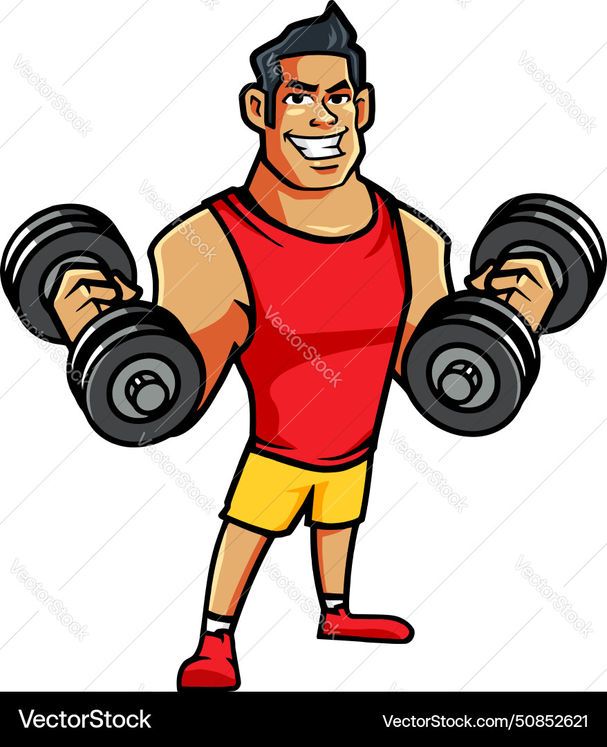 Cartoon muscular bodybuilder with dumbbells Vector Image