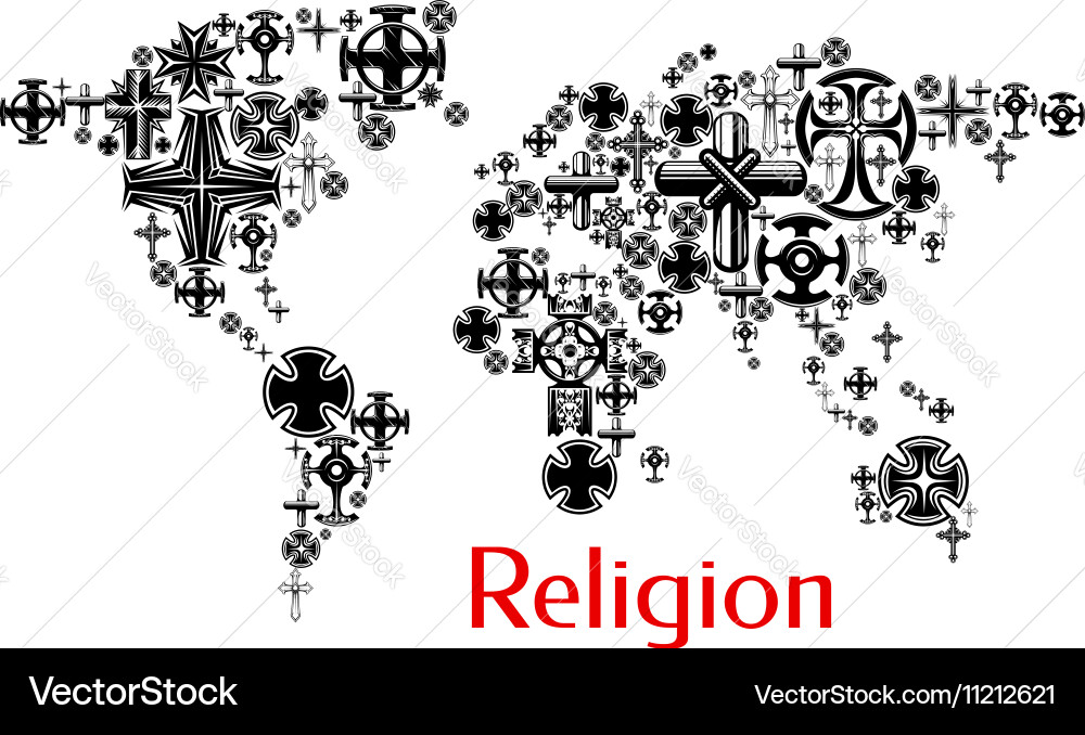 Christianity World Map with Crosses Royalty Free Vector
