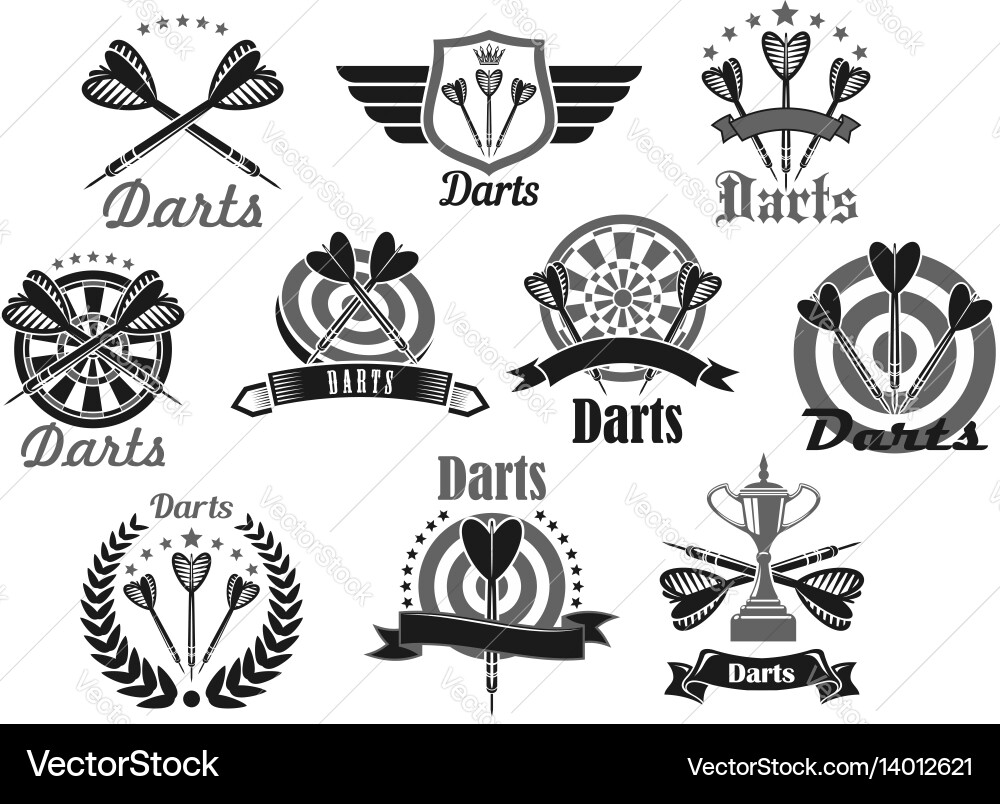 Darts sport symbol set with dartboard and trophy Vector Image