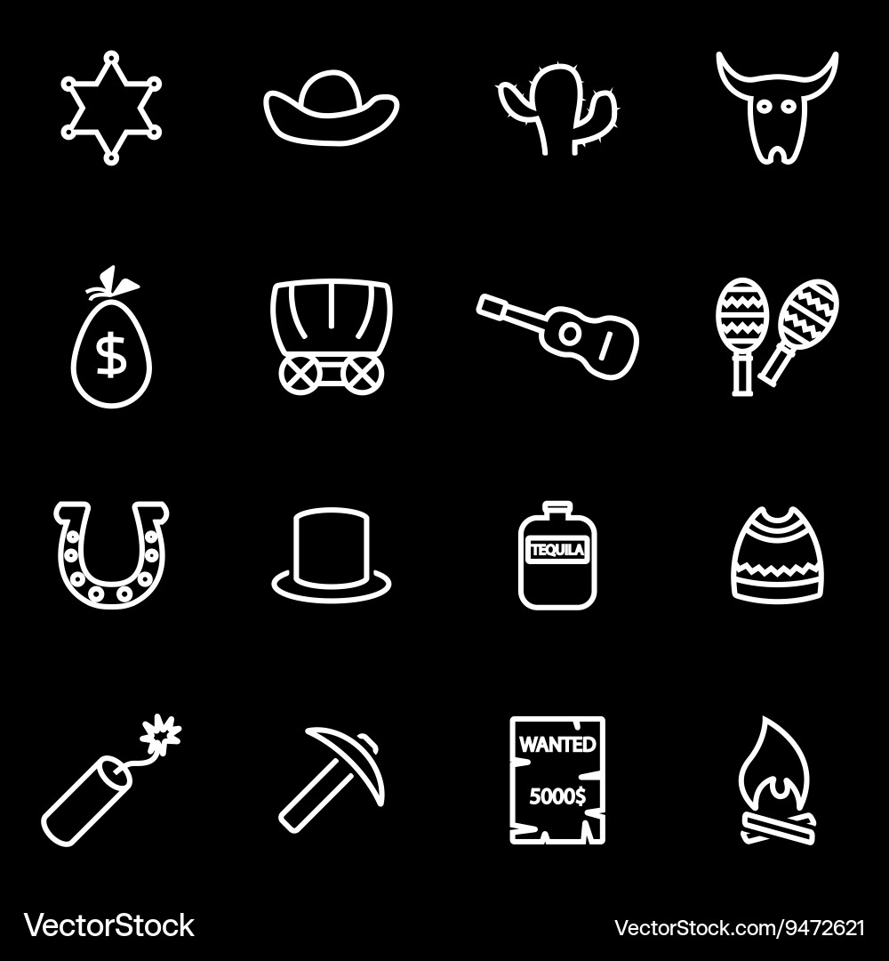 Line wild west icon set Royalty Free Vector Image