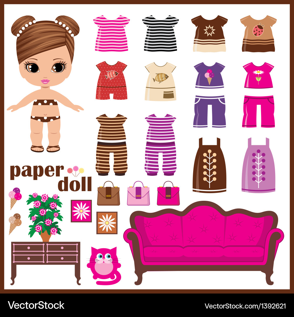 Paper doll with clothes set Royalty Free Vector Image
