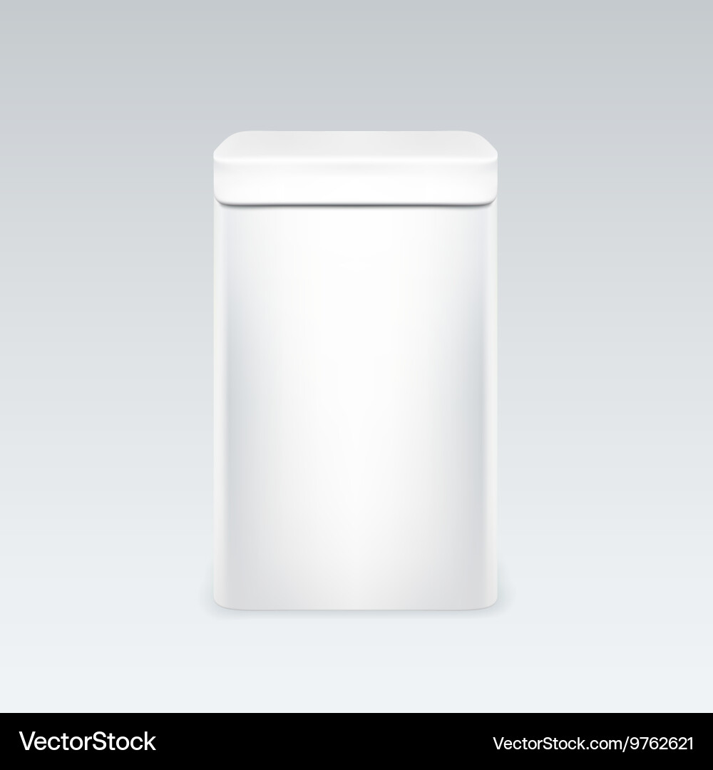 White tin box packaging container for tea Vector Image