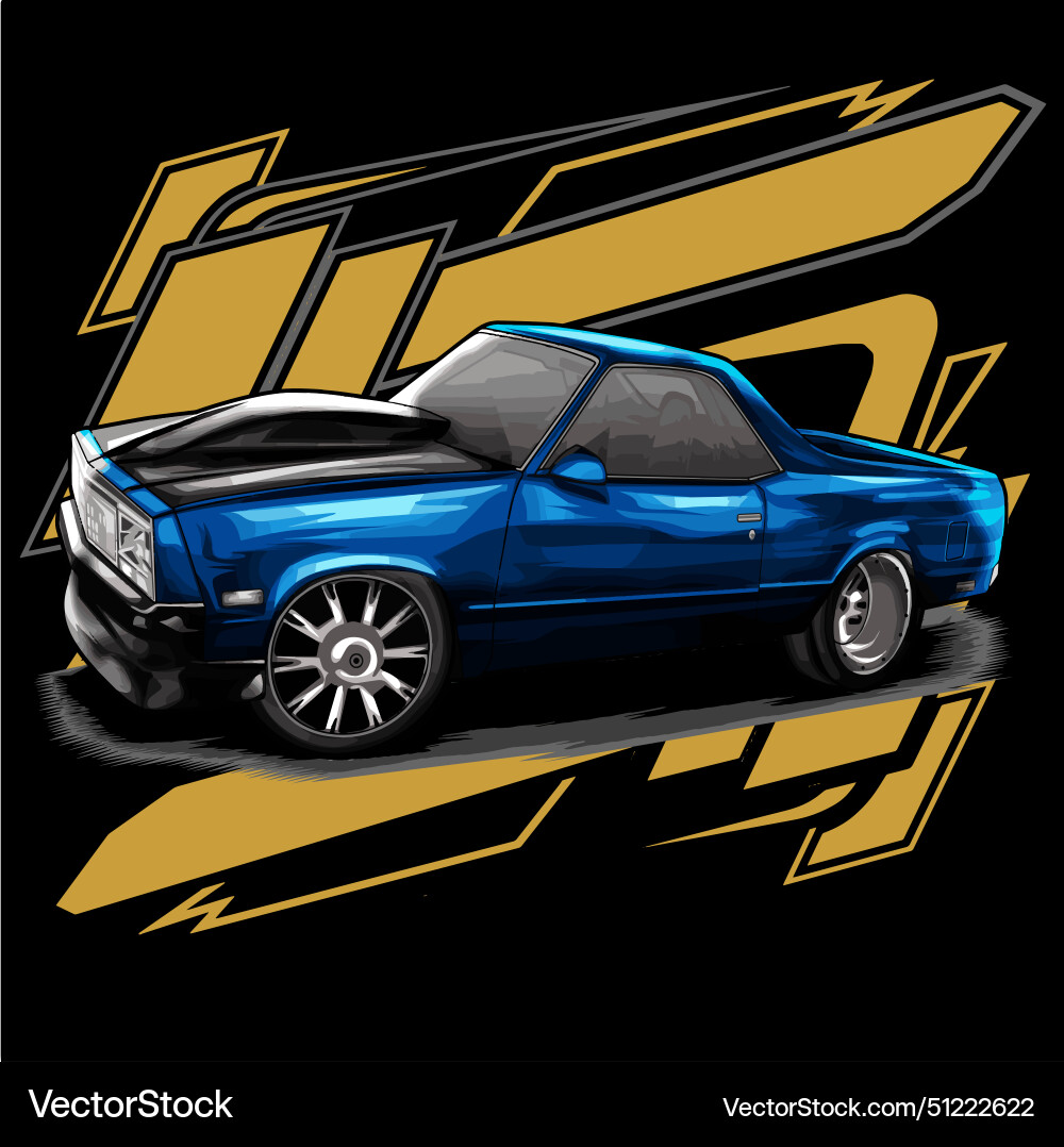 Blue drag racing car with yellow strip Royalty Free Vector