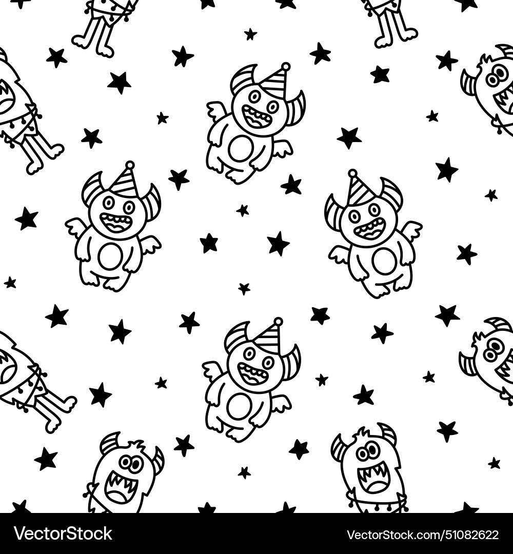 Cute monsters seamless pattern coloring page Vector Image
